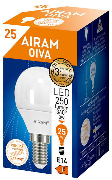 LED P45 830 250lm E14 OIVA OP – Airam.fi | Airam