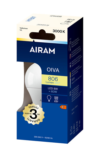 LED A60 830 806lm E27 OIVA OP – Airam.fi | Airam
