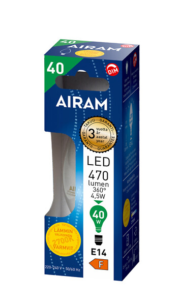 LED C35 827 470lm E14 FIL DIM – Airam.fi | Airam