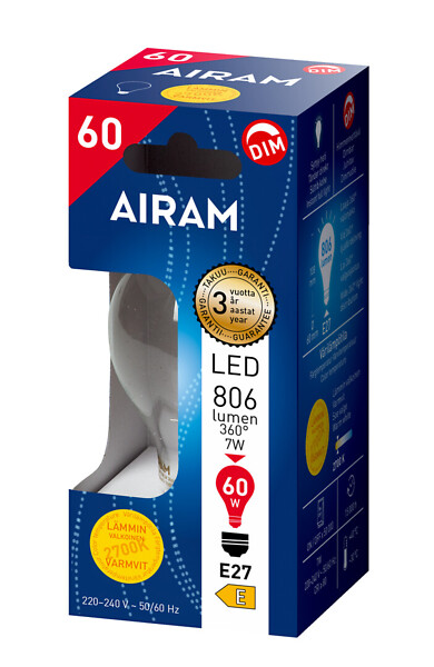 LED A60 827 806lm E27 FIL DIM – Airam.fi | Airam