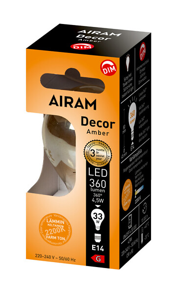 LED DECFG P45 822 360lm E14 DIM AM – Airam.fi | Airam