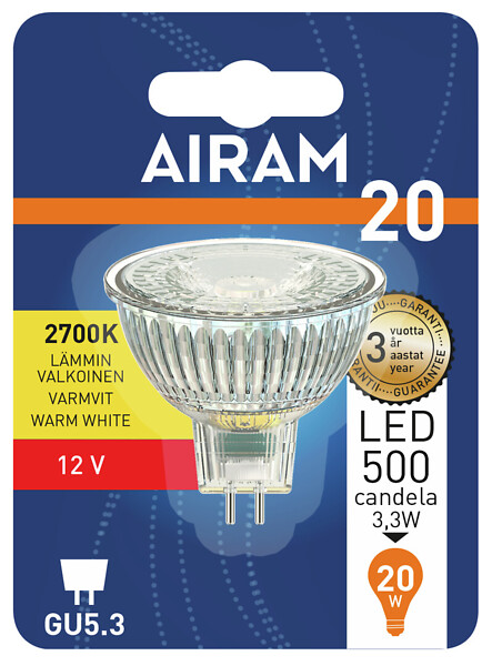 LED FG MR16 827 270lm GU5.3 12V 36D – Airam.fi | Airam