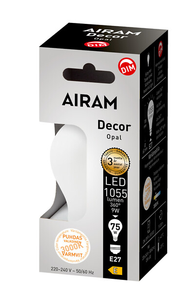 LED DECFG A60 830 1055lm E27 DIM OP – Airam.fi | Airam