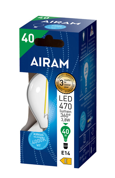 LED P45 840 470lm E14 FIL – Airam.fi | Airam